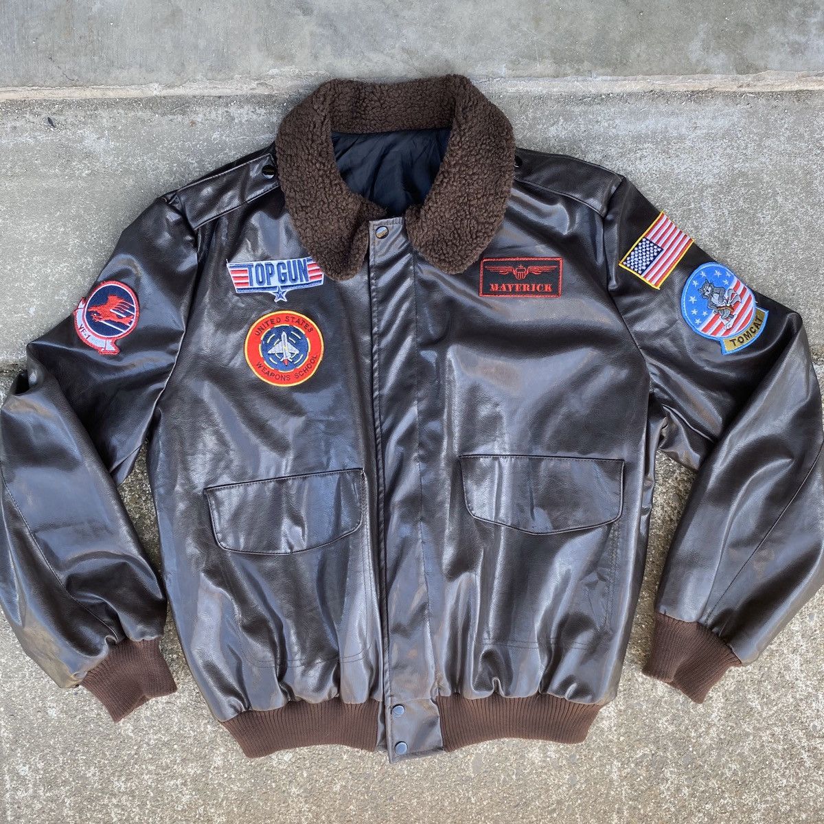 Movie × Vintage VINTAGE TOP GUN USA WEAPON SCHOOL LEATHER ARMY JACKET ...