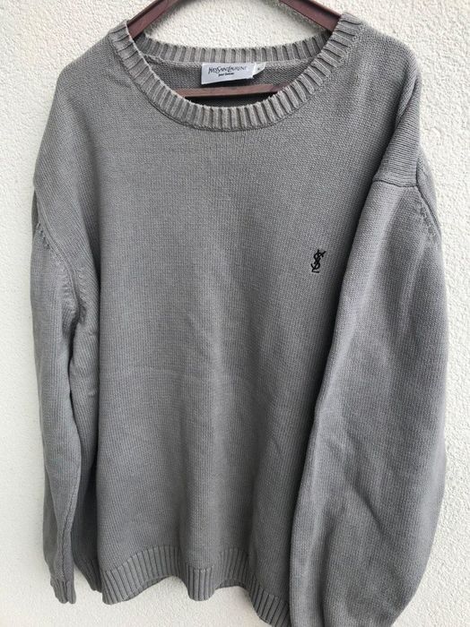 Yves Saint Laurent Grey YSL Logo Knit Sweater | Grailed