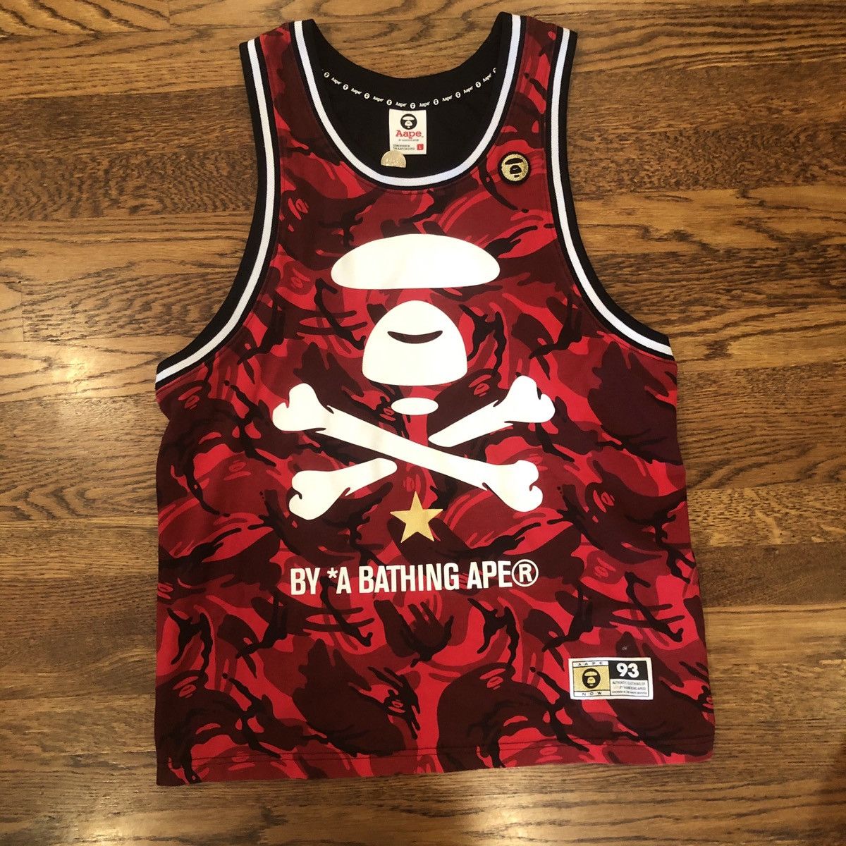 Aape × Bape Aape Skull and Crossbones Red Camo Basketball Jersey | Grailed