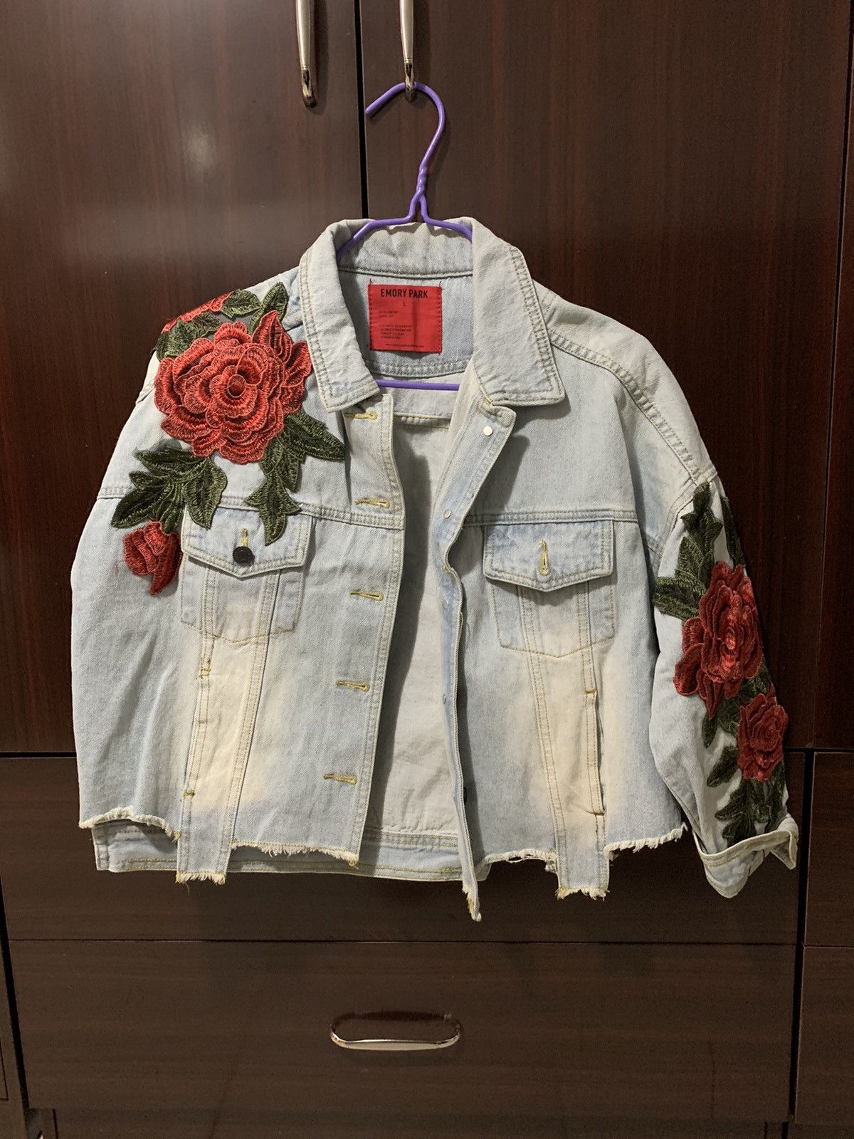 Vintage Emory Park roses embroidered denim jacket women | Grailed
