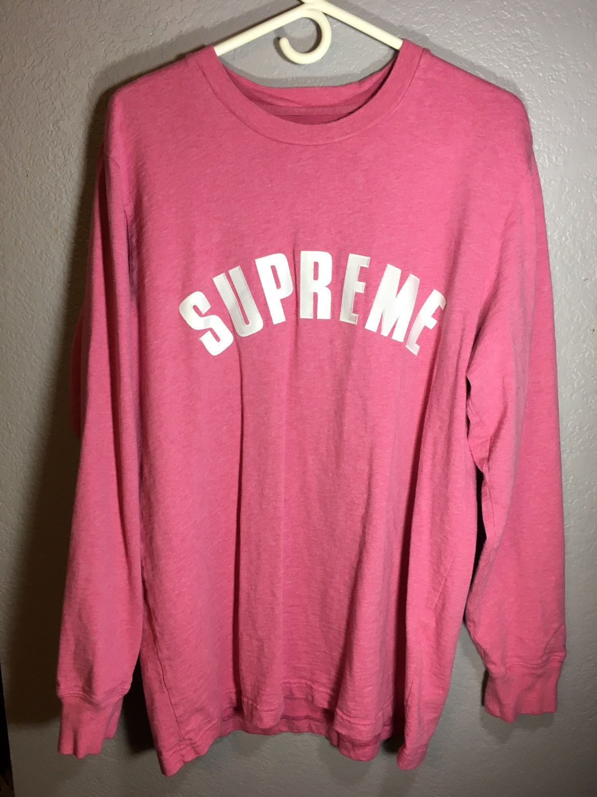 Supreme Pink Supreme Arc logo Long Sleeve | Grailed