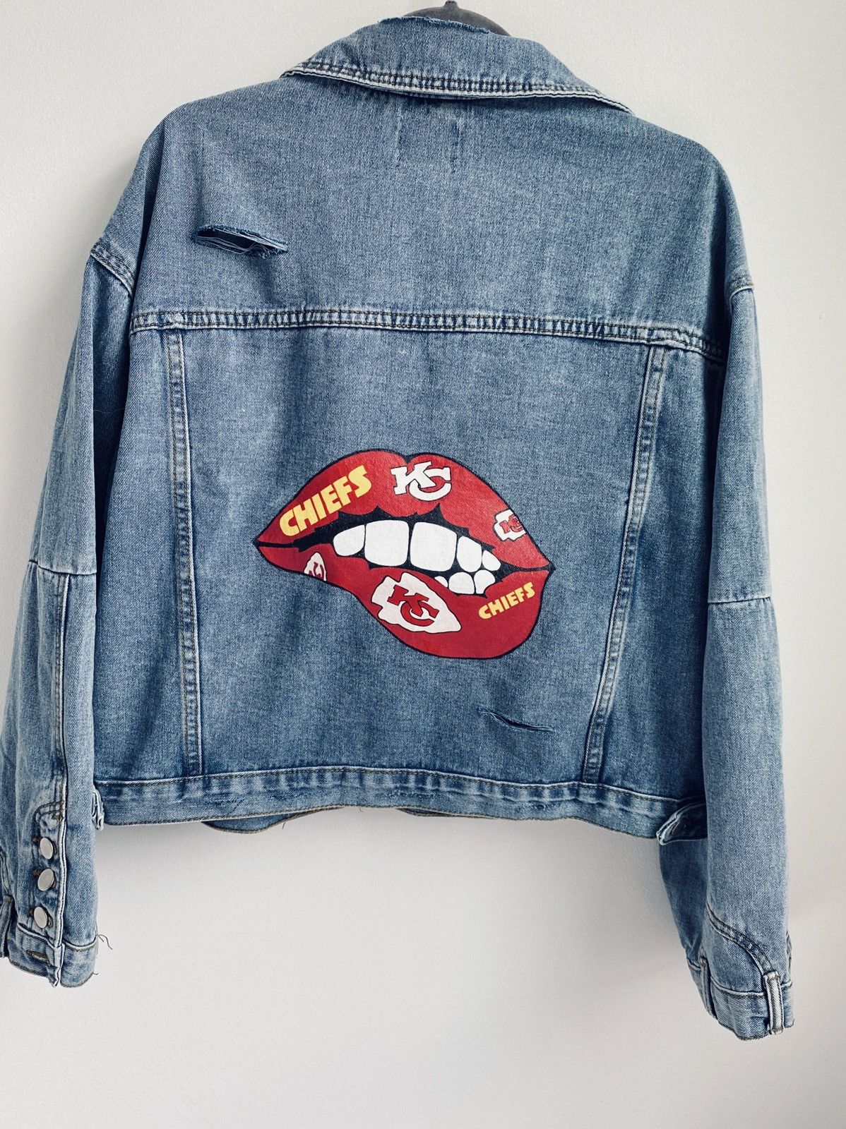 Custom Women’s custom KC chiefs denim jacket | Grailed
