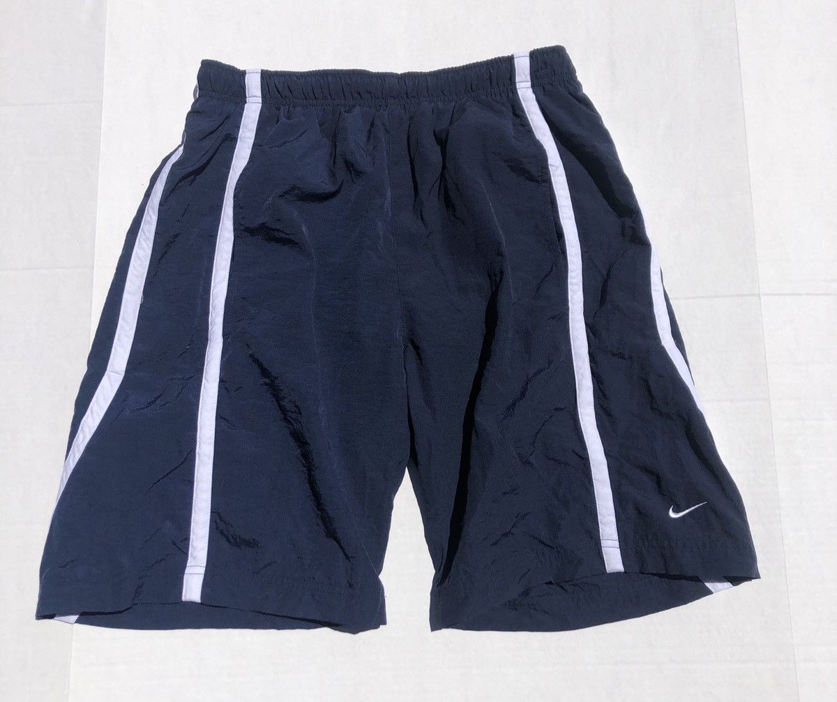Nike × Vintage VINTAGE Y2K MENS NAVY BLUE SMALL SWOOSH SWIM TRUNKS ...