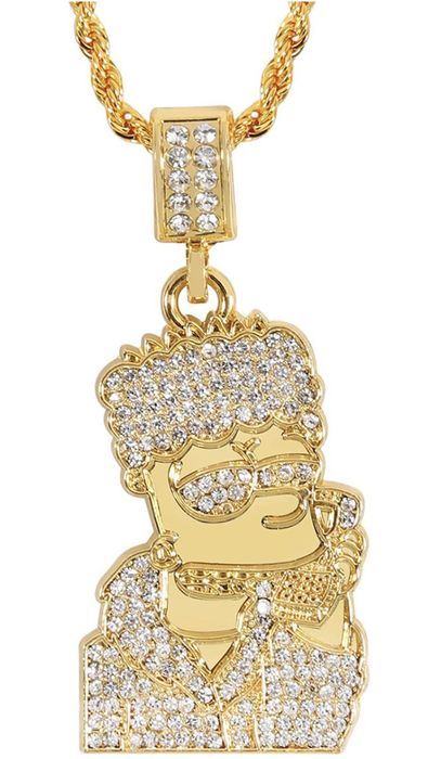 Streetwear Men’s 18k Gold Plated Fully Iced Out Bart Simpson Chain ...