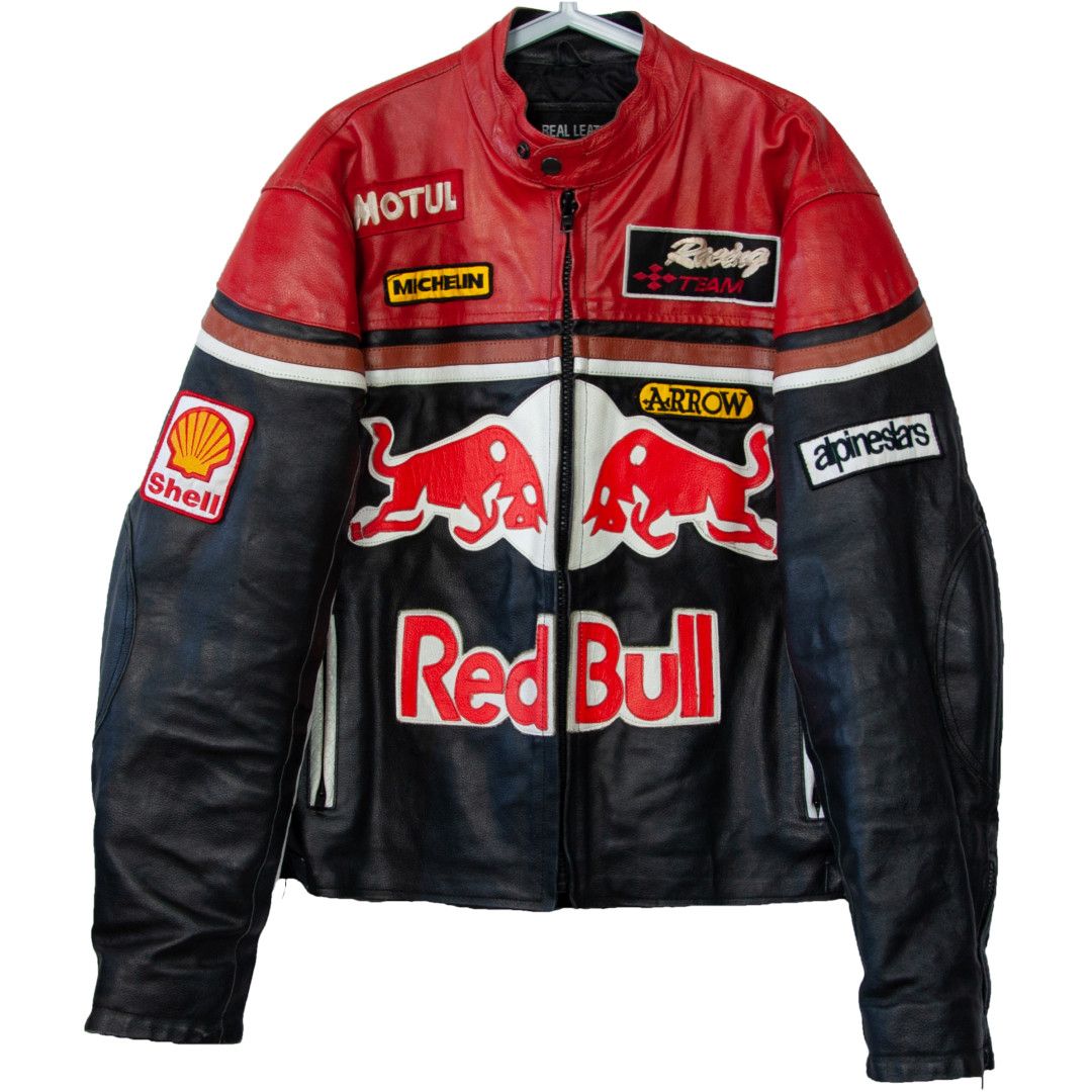 Red Bull RareRed Bull Leather Racing Jacket Black/Red/White L | Grailed