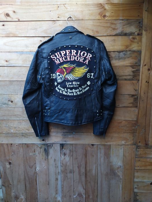 Schott SCHOTT PERFECTO 618 LEATHER LOGO SKULL HELLS ANGEL JACKET | Grailed