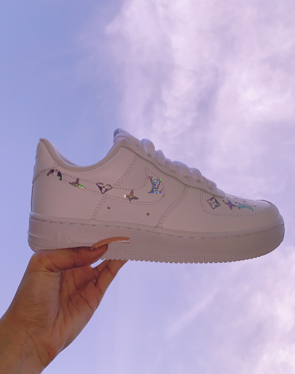 Custom × Vintage LV Holographic Air Force 1 | Grailed