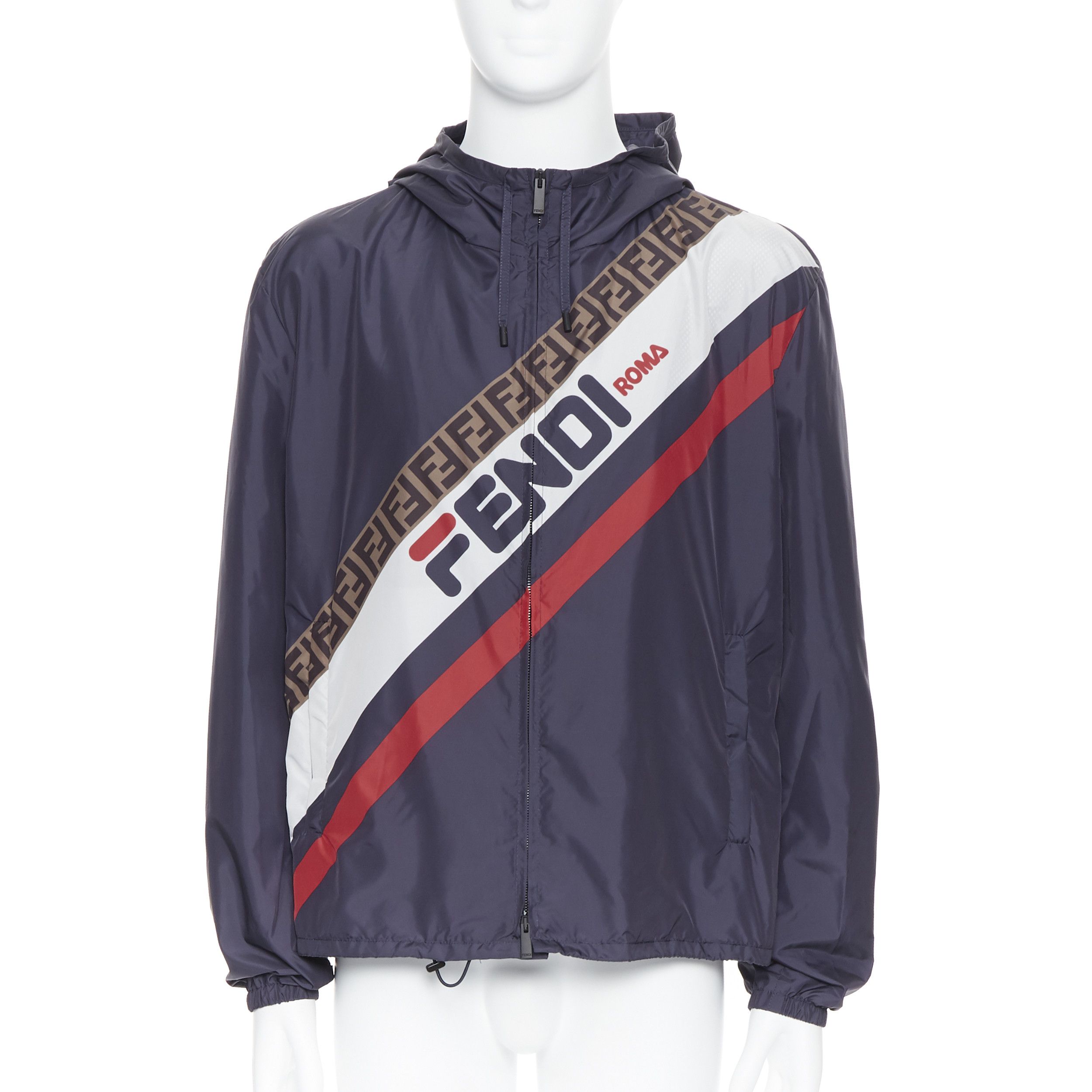 Fendi NEW! IT52 XL FENDI Fila Mania navy monogram windbreaker | Grailed