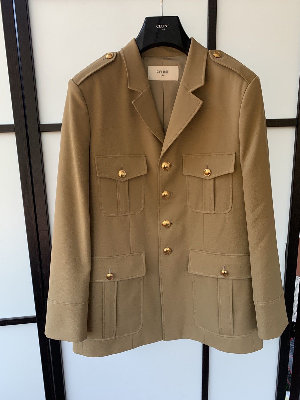 Celine × Hedi Slimane New - SS20 Wool Gabardine Military Jacket 46 ...
