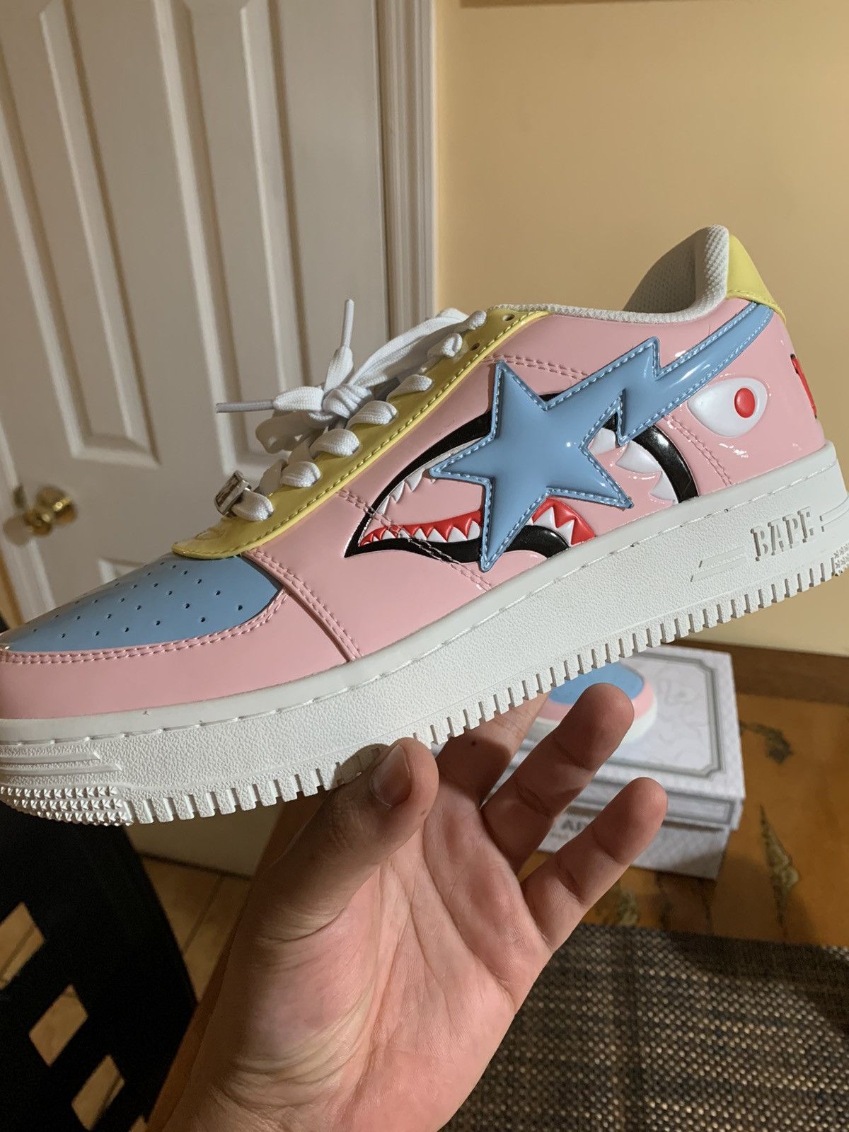 Bape Bapesta low m1 shark face -pink | Grailed