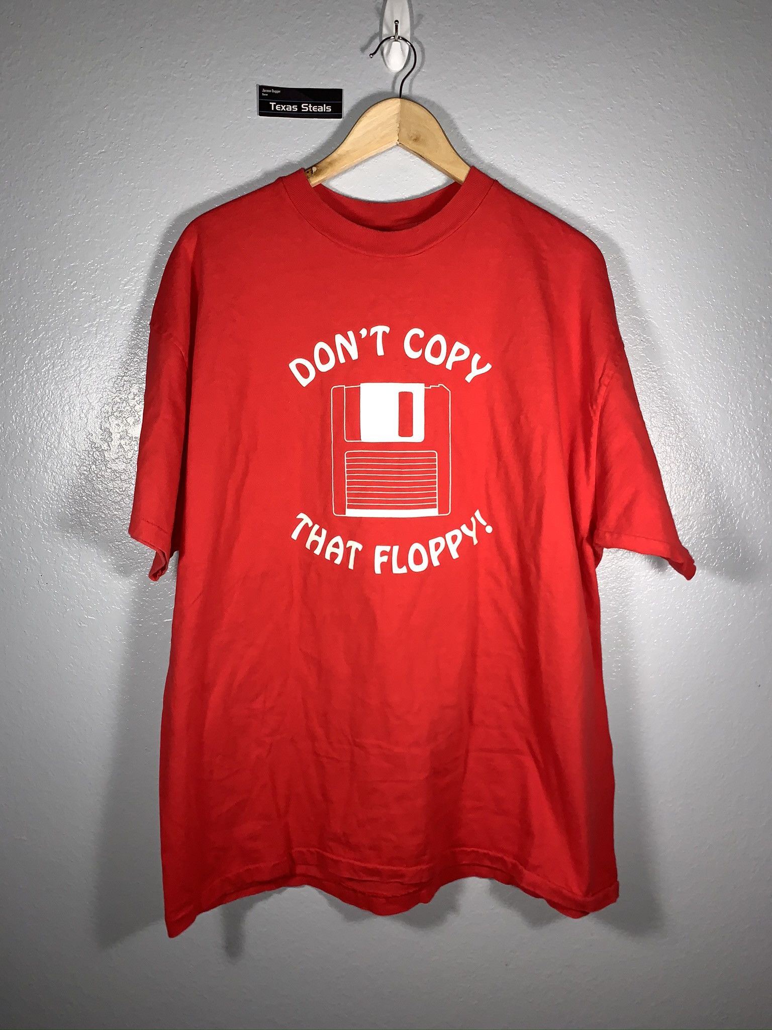 Vintage Vintage 90's Dont Copy That Floppy Disk Red Tee | Grailed