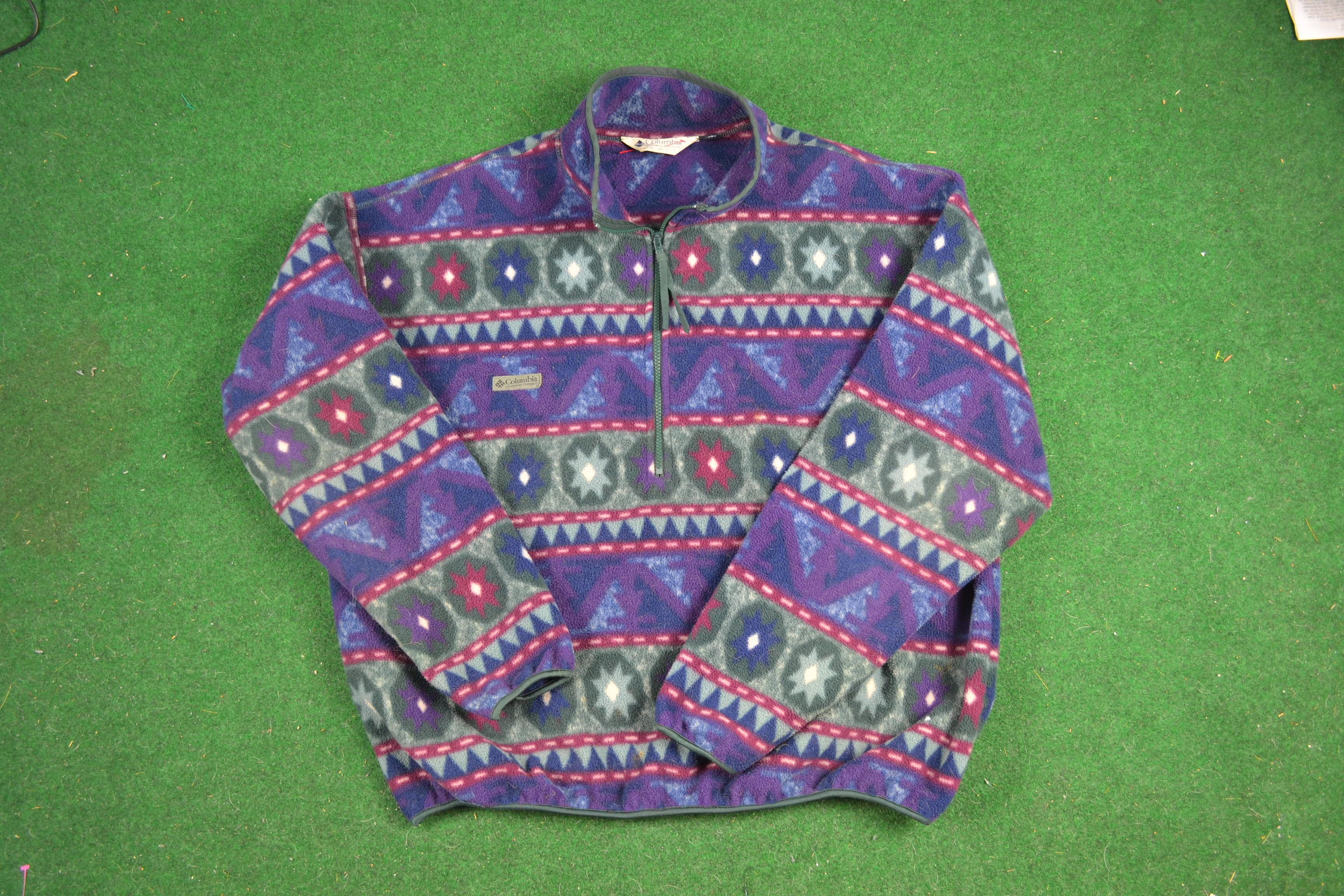 Vintage 90s Columbia Fleece Aztec Tribal Sweater Deep Pile Outdoors ...