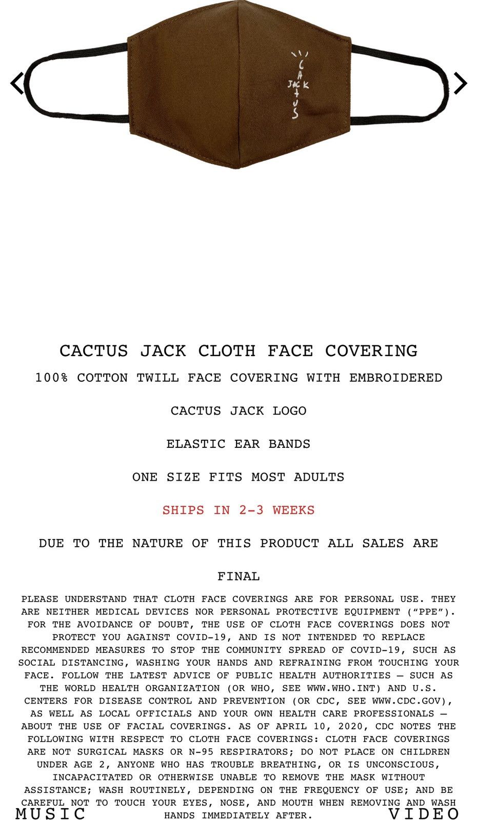 Travis Scott CACTUS JACK CLOTH FACE MASK COVERING | Grailed