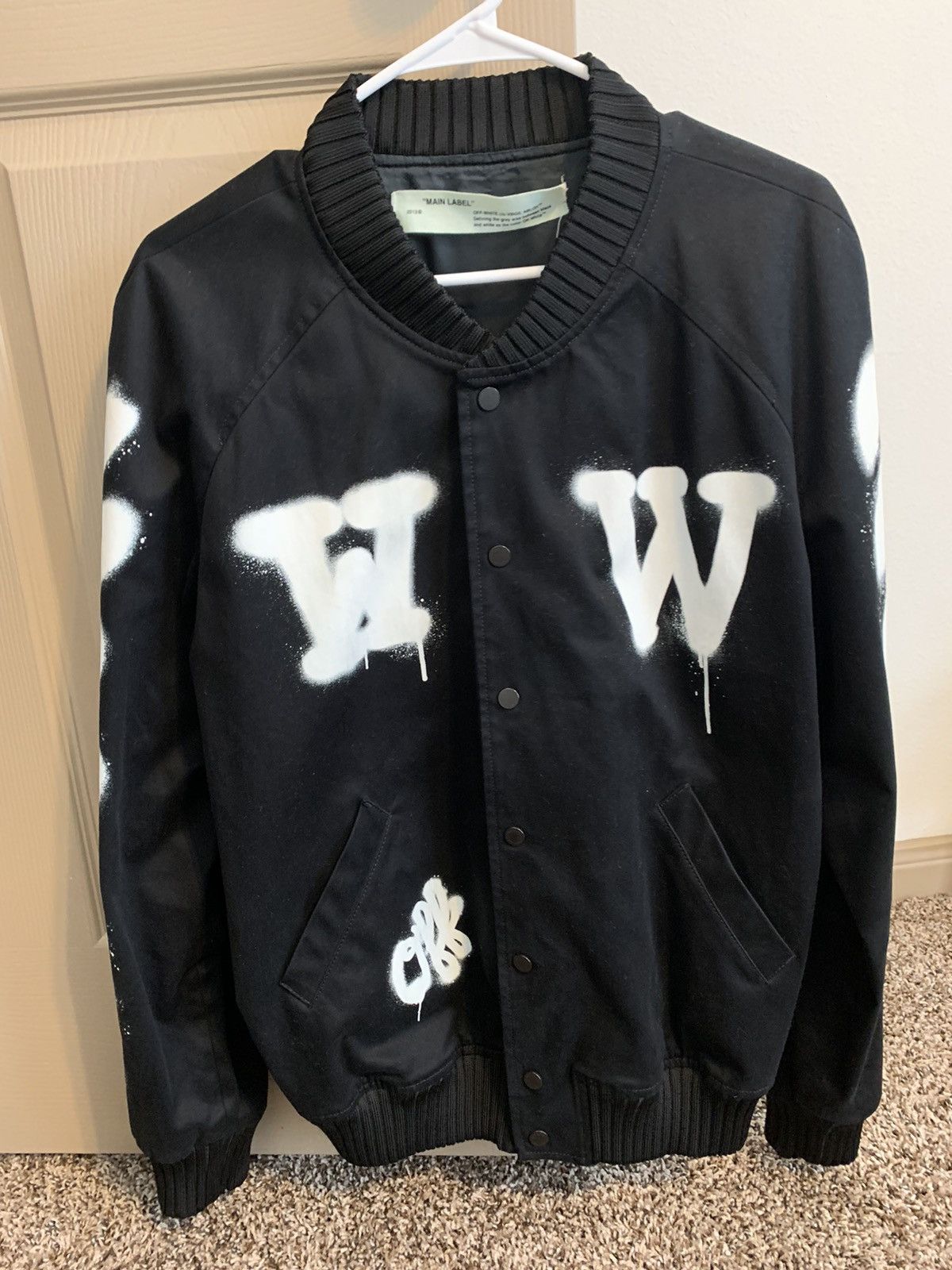 Off-White Off White Spray Paint Logo Varsity Jacket | Grailed