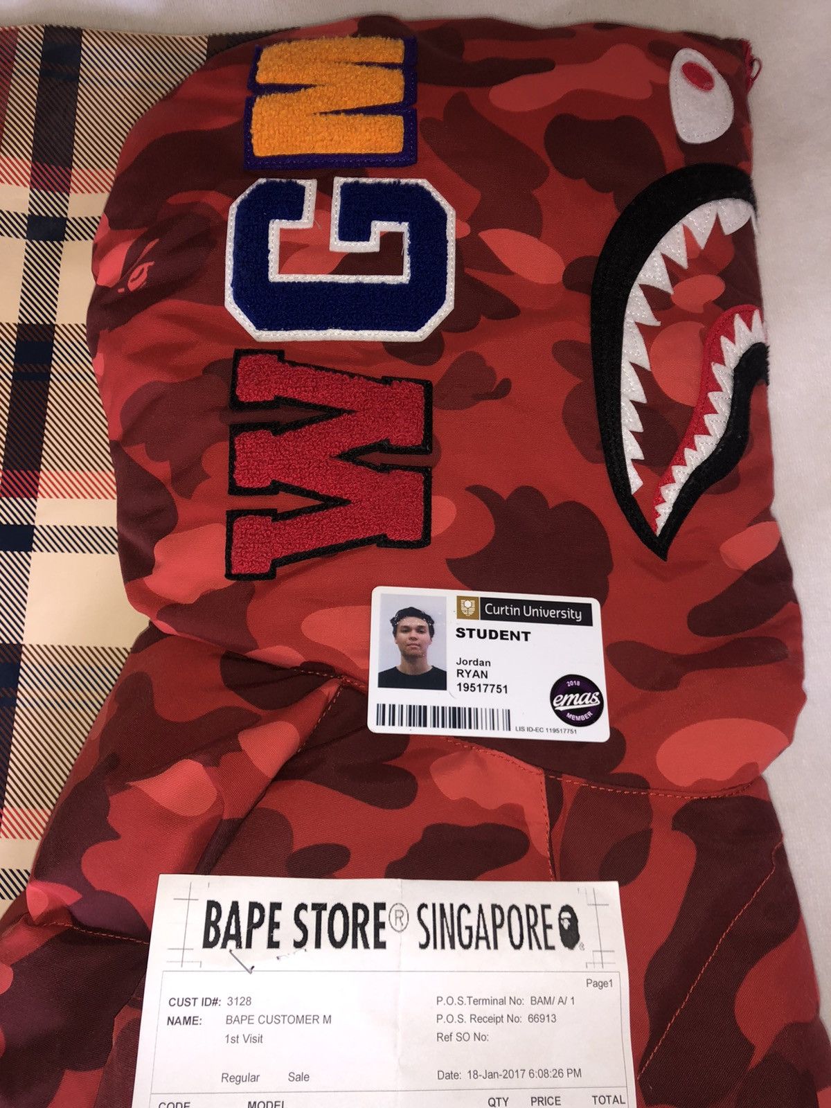 Bape BAPE Red Color Camo WGM Shark Puffer Jacket | Grailed