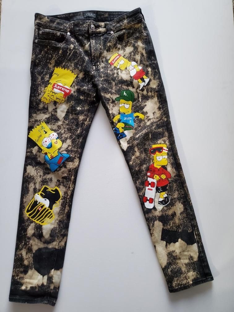 Custom Custom Bart Simpson jeans x Broccolitreehouse | Grailed