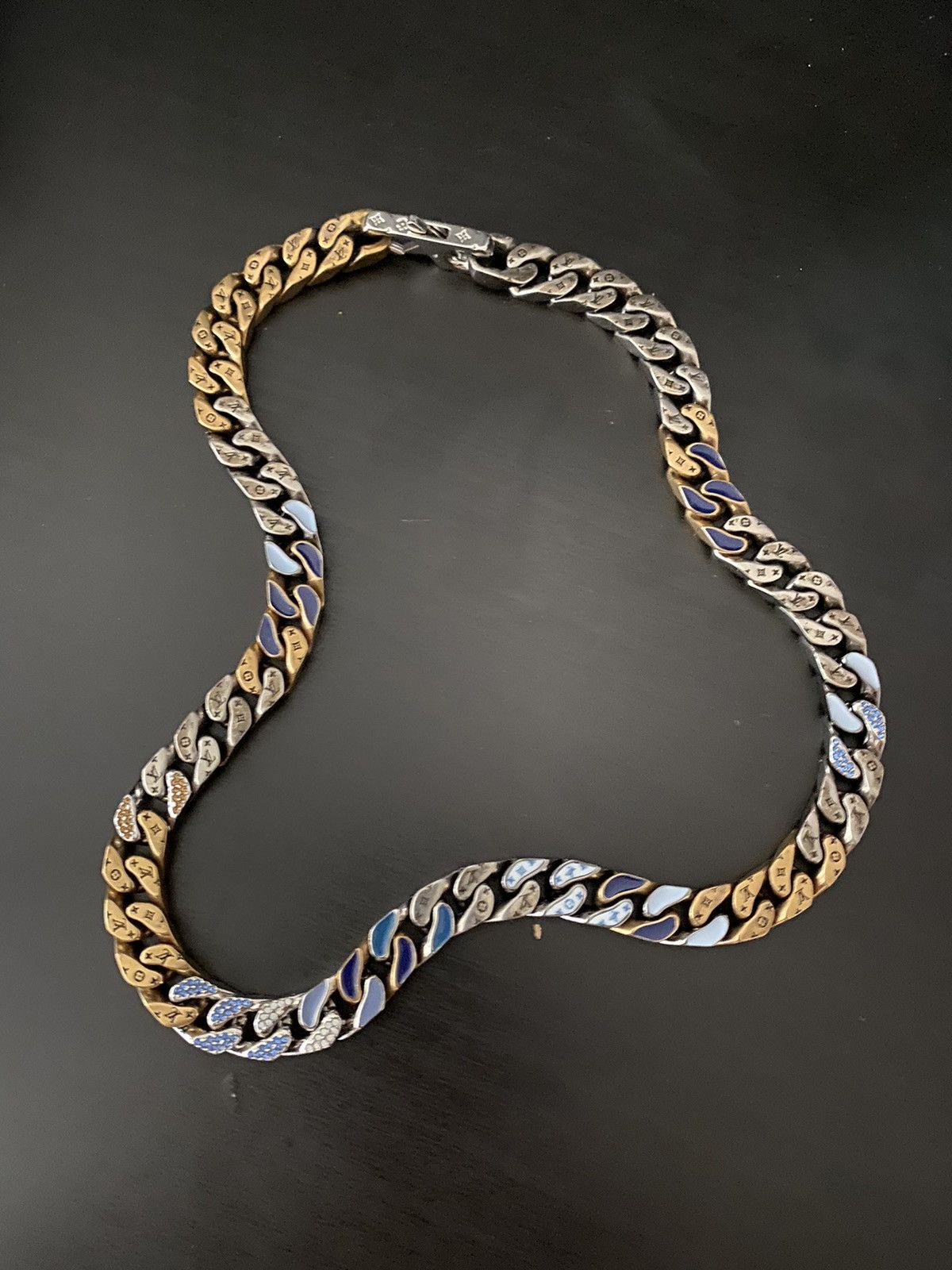 Louis Vuitton Louis Vuitton virgil chain link patches necklace blue ...