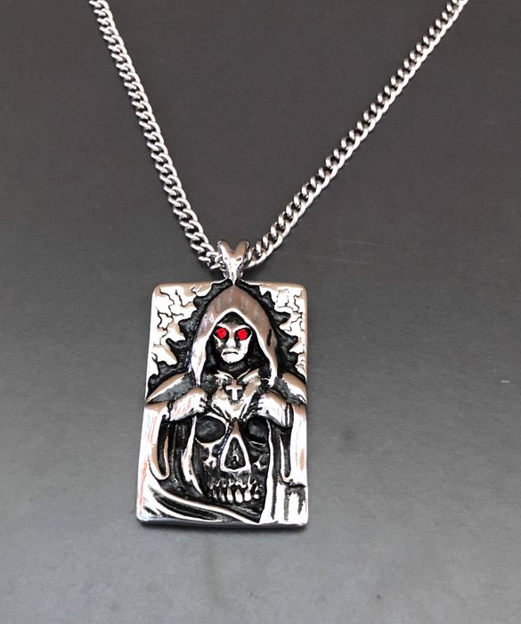Streetwear Stainless Steel Skull Grim Reaper Necklace Curb chain 20 ...