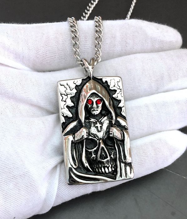 Streetwear Stainless Steel Skull Grim Reaper Necklace Curb chain 20 ...