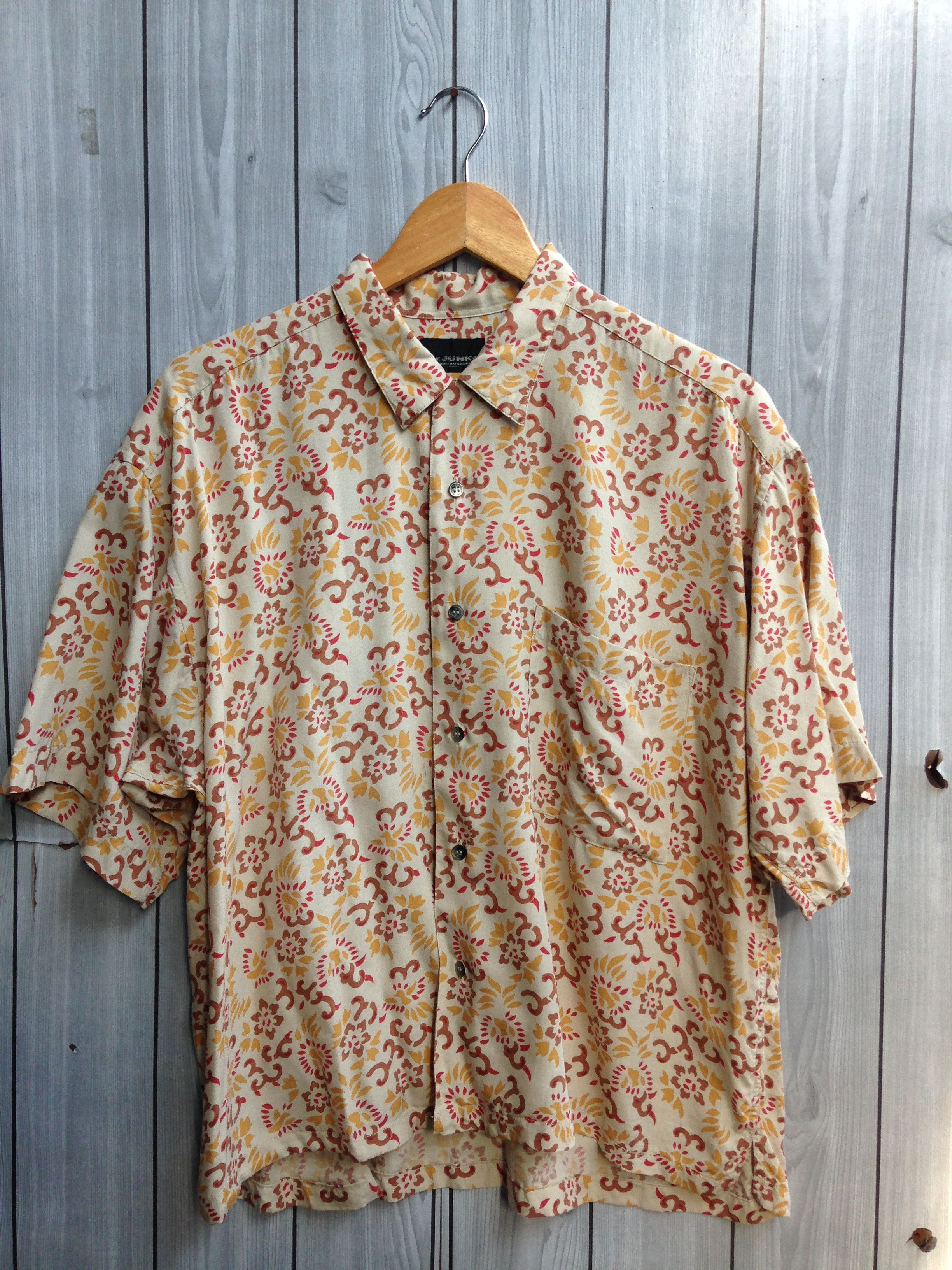 Aloha Wear Junko Shimada Floral Abstract Tribal Hawaiian Summer Shirt ...