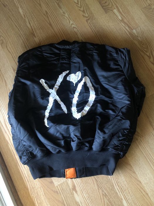The Weeknd The Weeknd XO hand sign black Bomber Jacket | Grailed