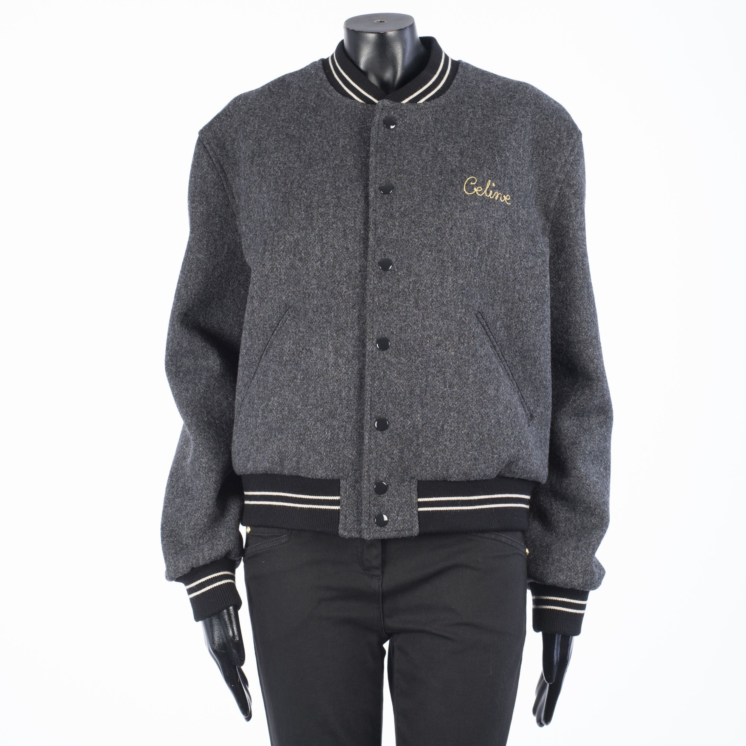 Celine Unisex Teddy Jacket With Embroidered Logo In Gray Wool | Grailed
