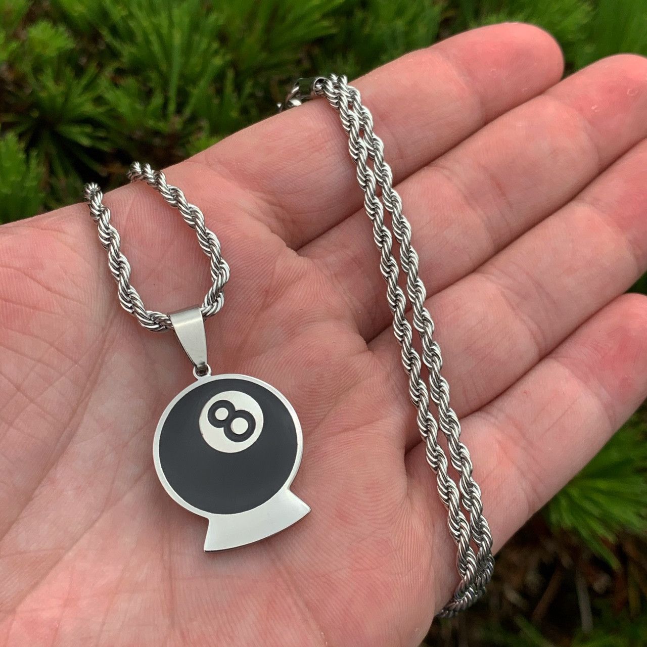 Streetwear Magic 8 Ball Pendant + Rope Chain Silver | Grailed