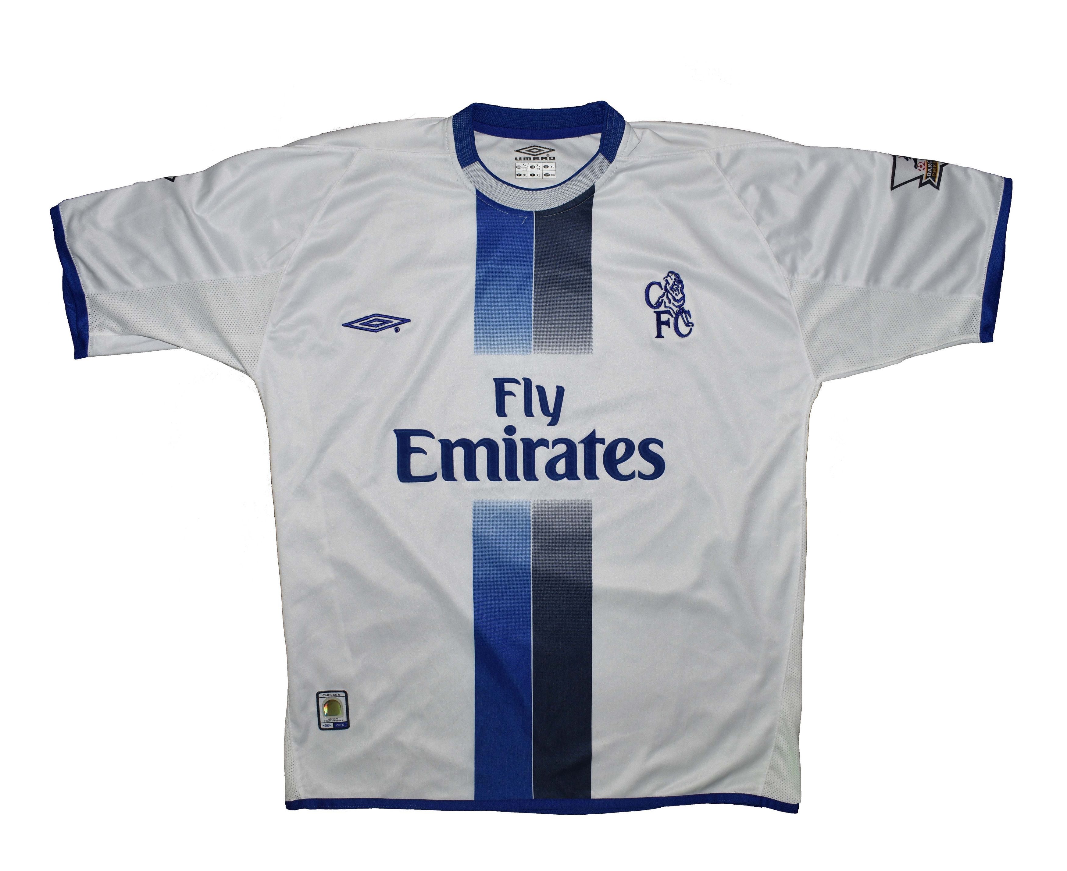 Vintage Umbro Chelsea Mutu Away White Fly Emirates L | Grailed