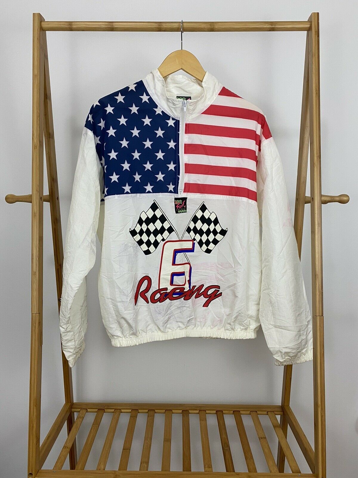 Surf Style × Vintage VTG Surf Style USA Flag Nascar Racing Windbreaker ...
