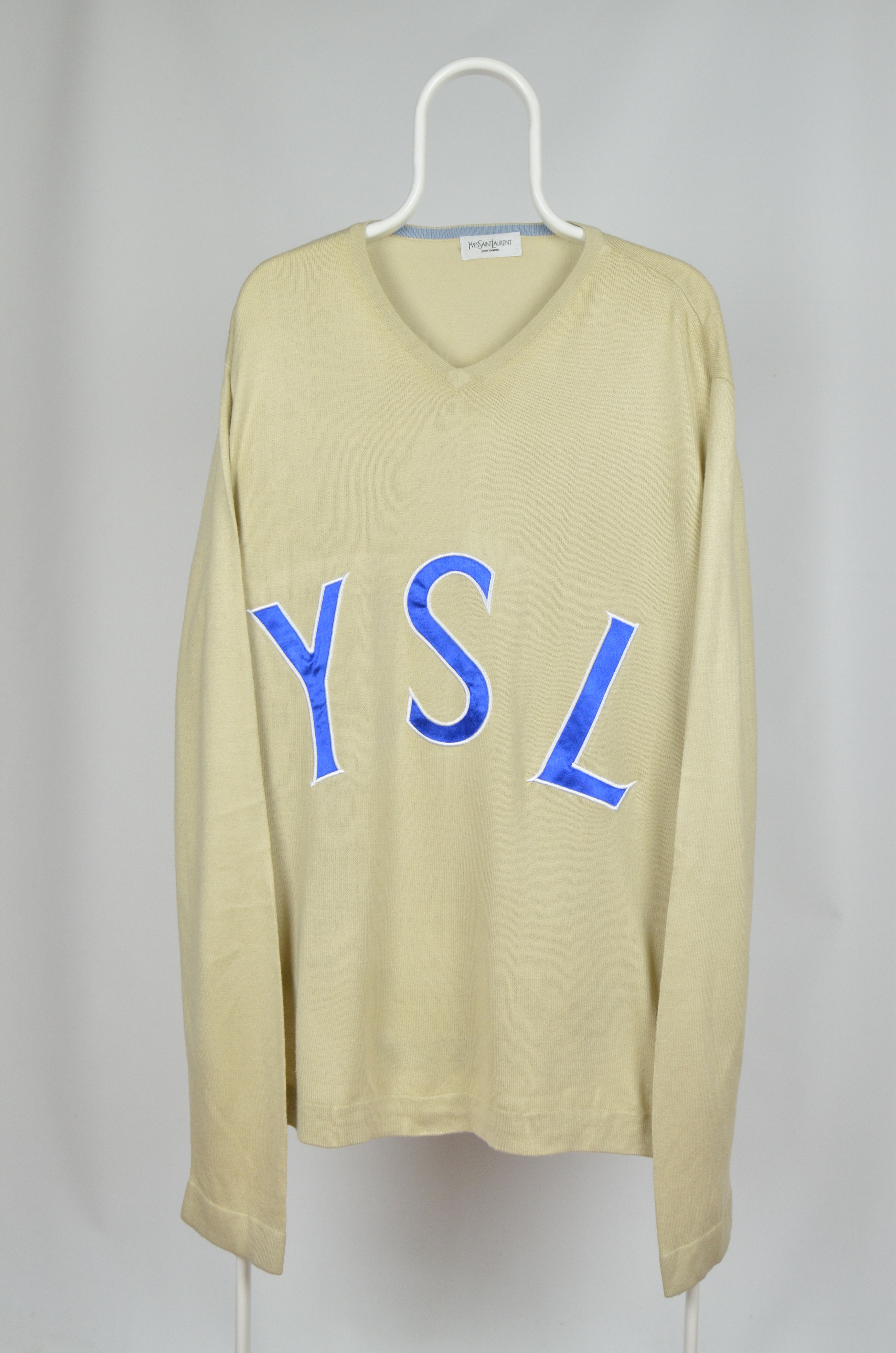 Vintage × Yves Saint Laurent YSL 90s Retro Big Logo Cotton Jumper ...