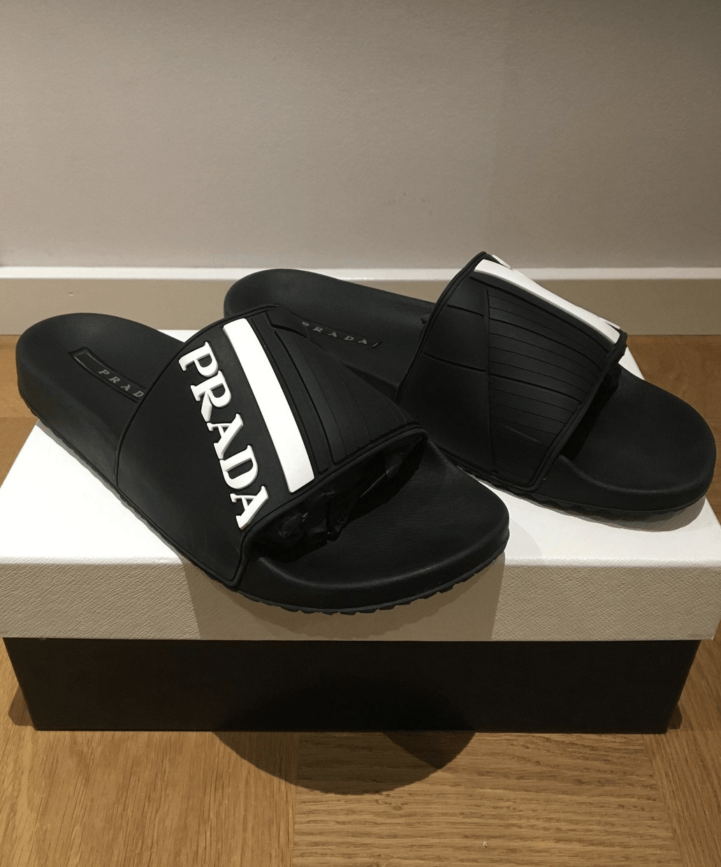 Prada Prada Rubber Logo Embossed Pool Slides | Grailed