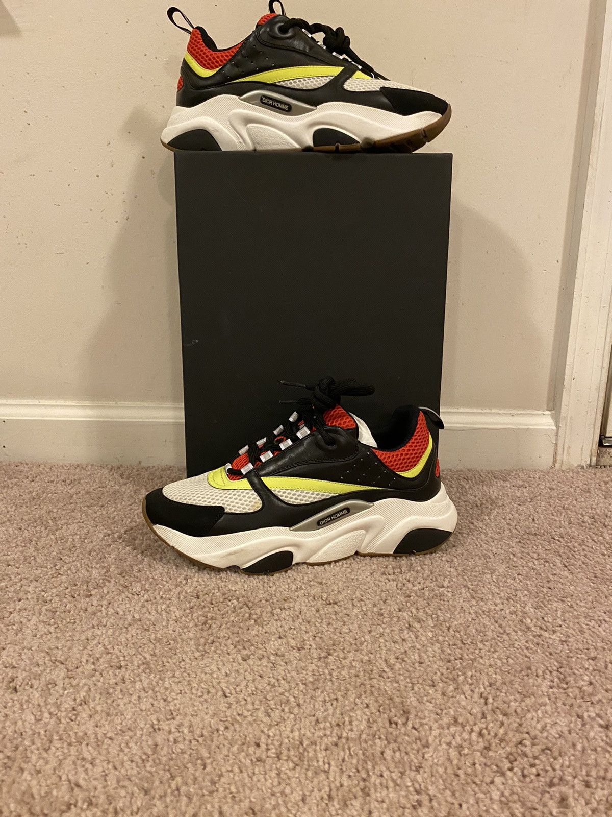 Dior DIOR B22 BLACK RED YELLOW CALFSKIN TRAINER | Grailed