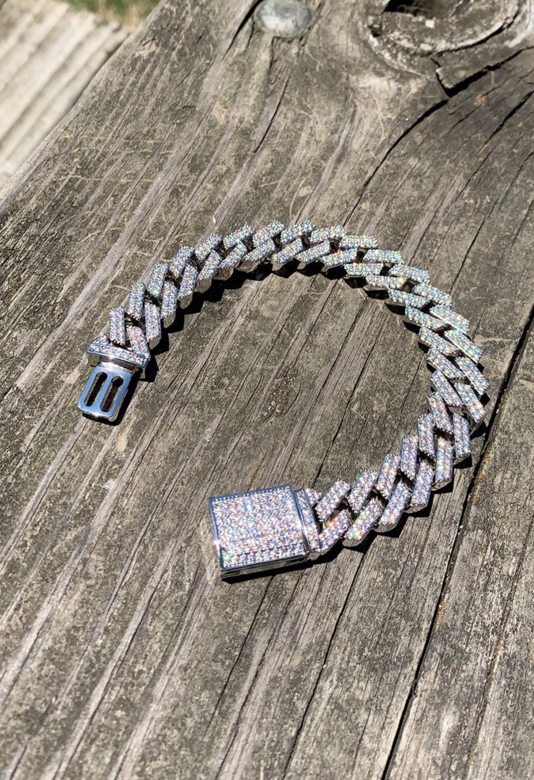 Cuban Link Chain × Diamond Bracelet × Jewelry 18K GP Straight Edge ...