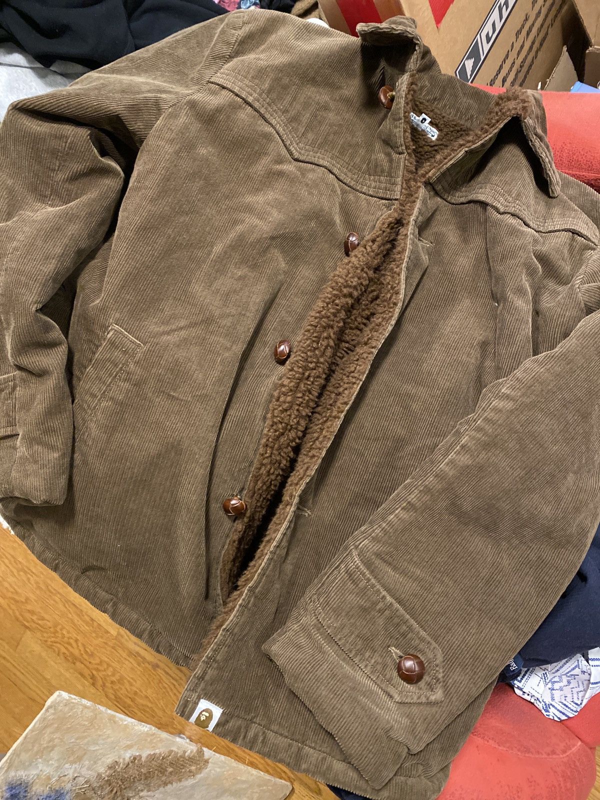 Bape rare brown corduroy sherpa jacket | Grailed