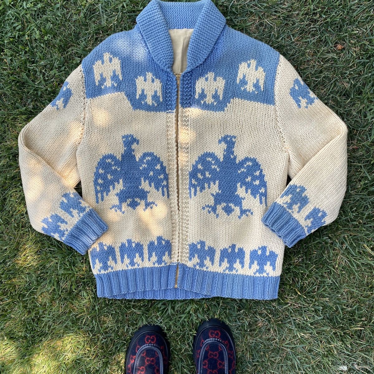 Made In Usa × Vintage VINTAGE 1960s HAND KNIT EAGLE BIRD CARDIGAN ...