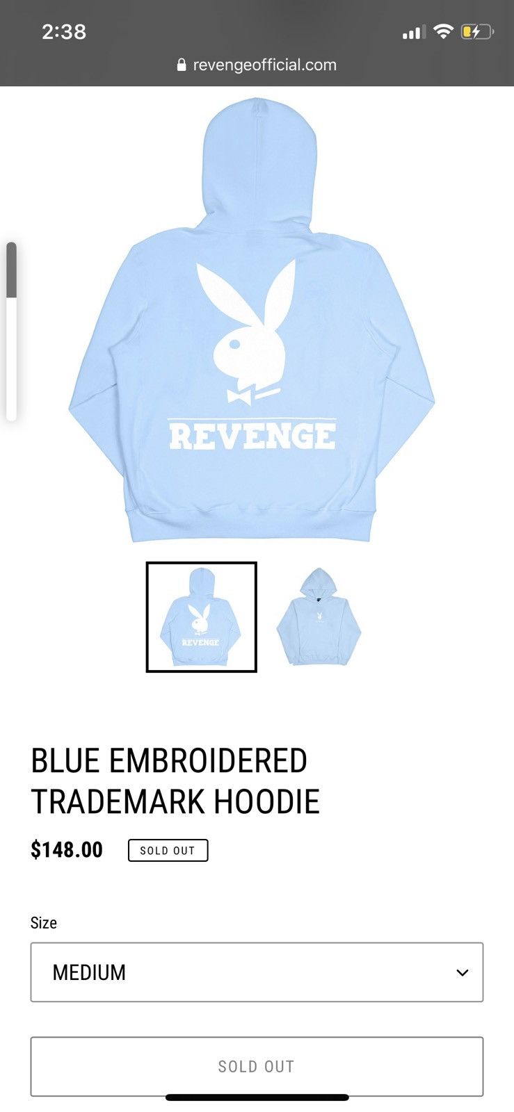 Revenge Revenge Playboy Baby Blue Embroidered trademark hoodie 2020 ...