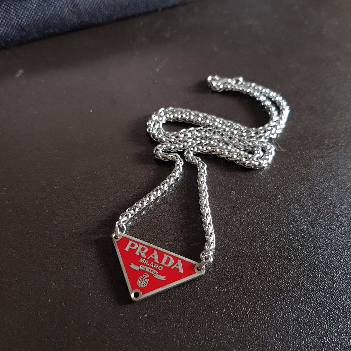 Prada × Vintage RARE RED PRADA repurposed necklace pendant chain | Grailed