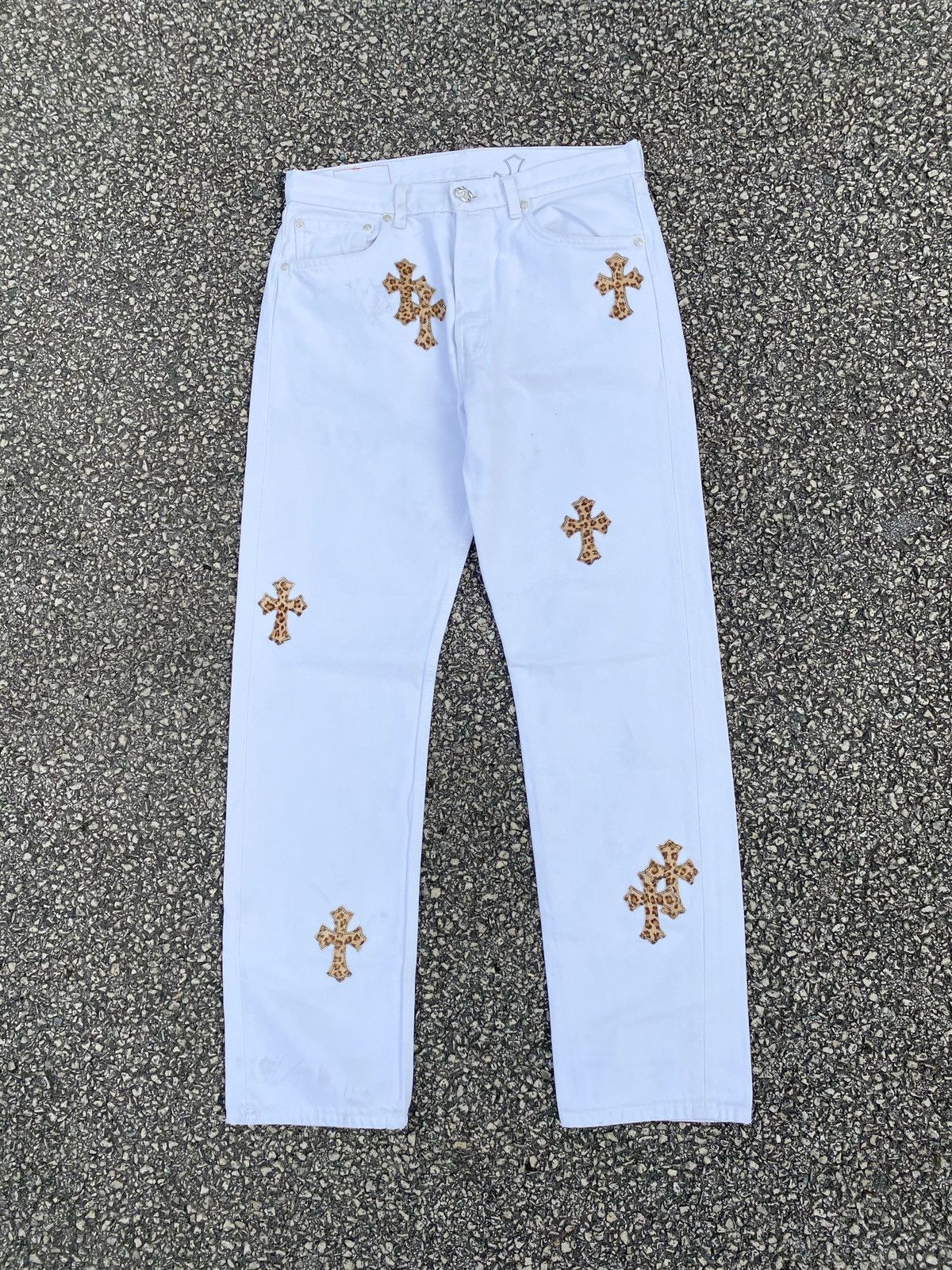 Chrome Hearts White / Cheetah Cross Patch Denim Jeans | Grailed