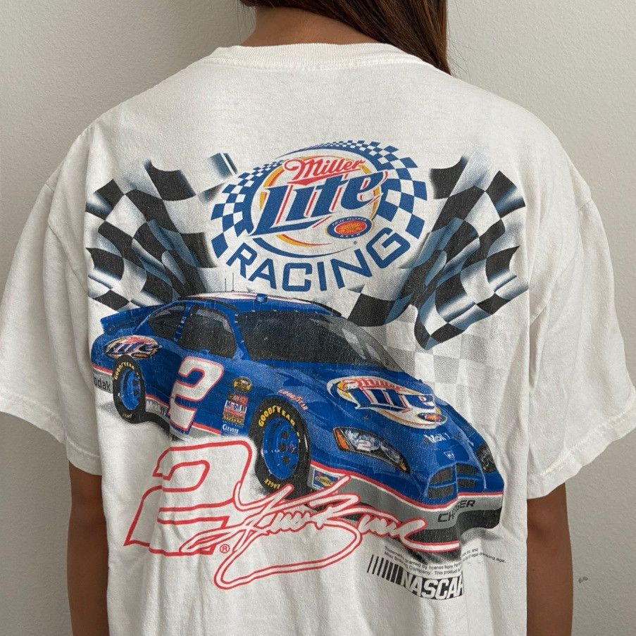 Vintage Vintage Miller Lite Racing Nascar Graphics White Tee Shirt ...