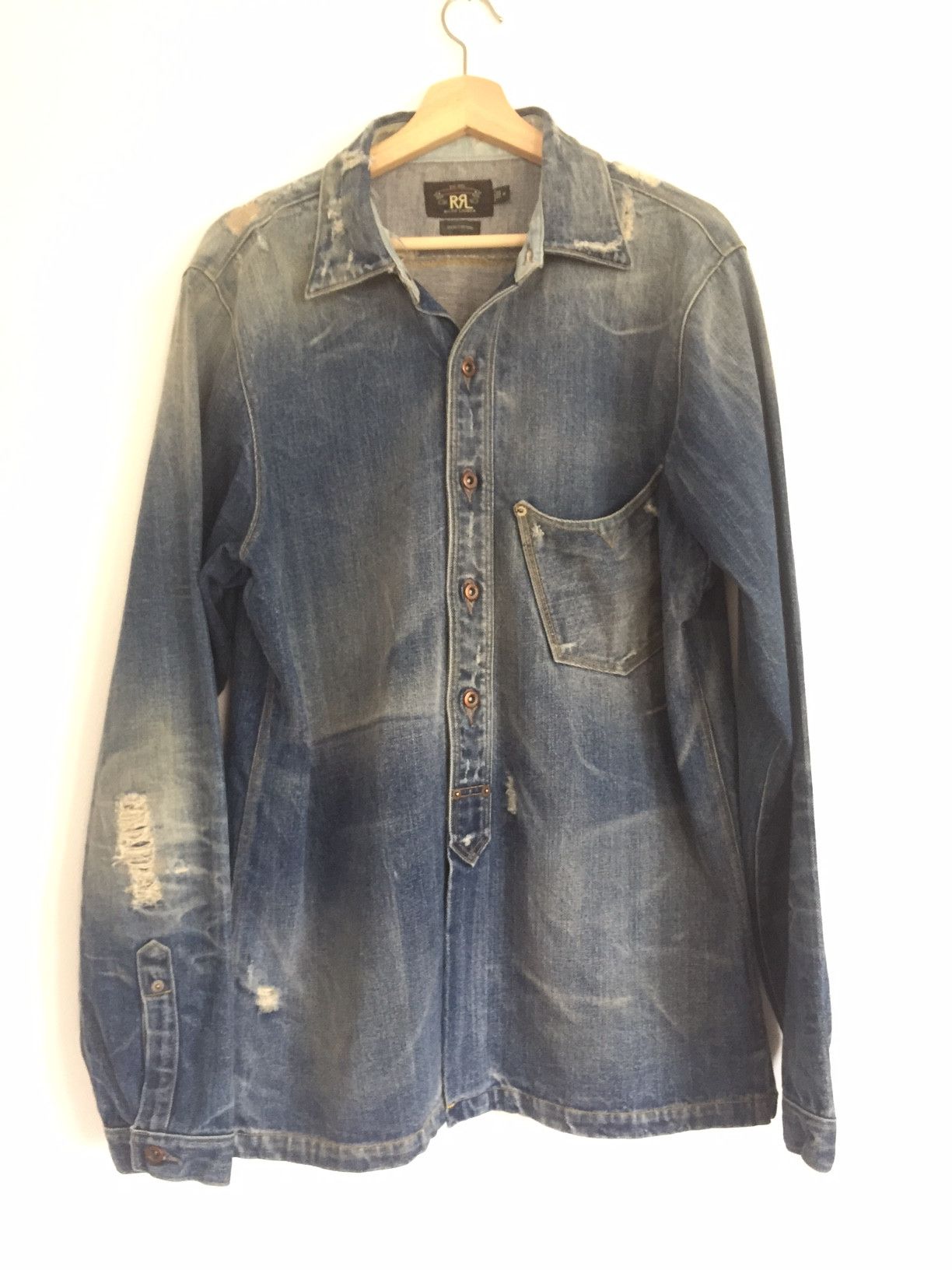 RRL Ralph Lauren Distressed Denim Work Shirt | Grailed