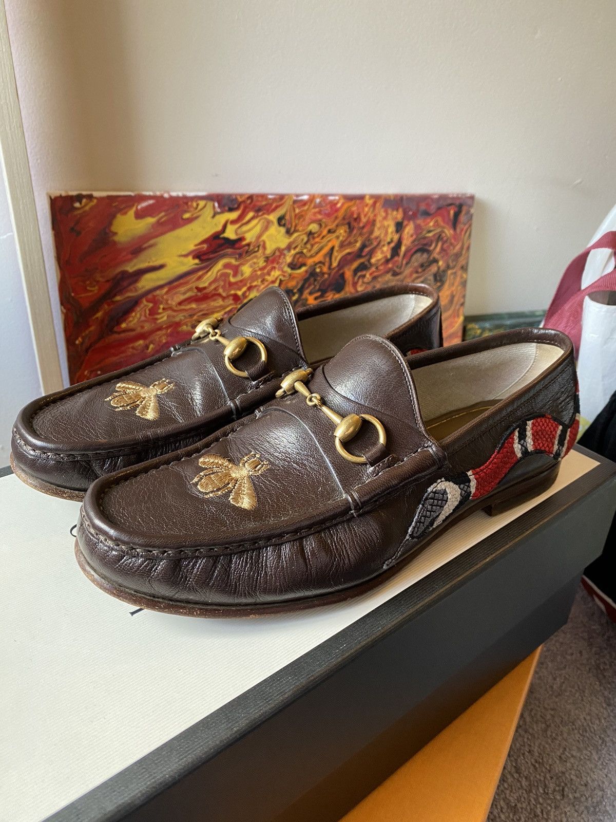 Gucci Gucci snake bee quentin cocoa leather horsebit dress shoes | Grailed