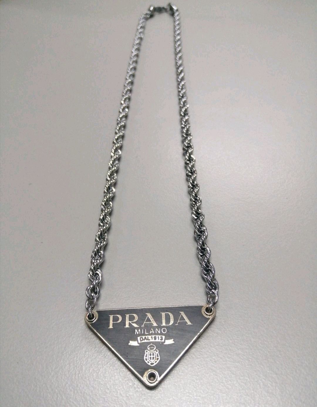 Custom × Prada × Vintage Prada necklace repurposed chain pendant silver ...