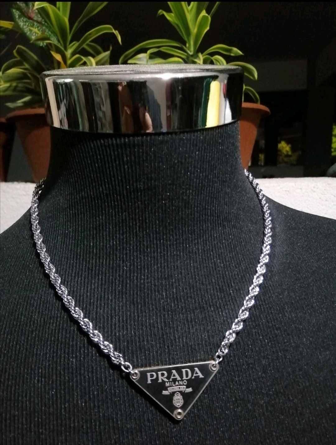 Custom × Prada × Vintage Prada necklace repurposed chain pendant silver ...