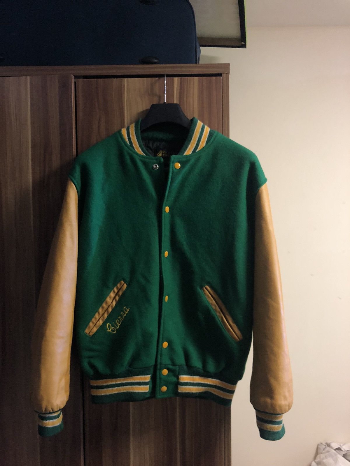 Varsity Jacket × Vintage Vintage Green and Yellow Varsity Jacket Made ...