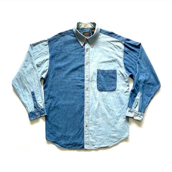 Eddie Bauer 90s Two Tone Button Down Denim Shirt by Eddie Bauer | Grailed