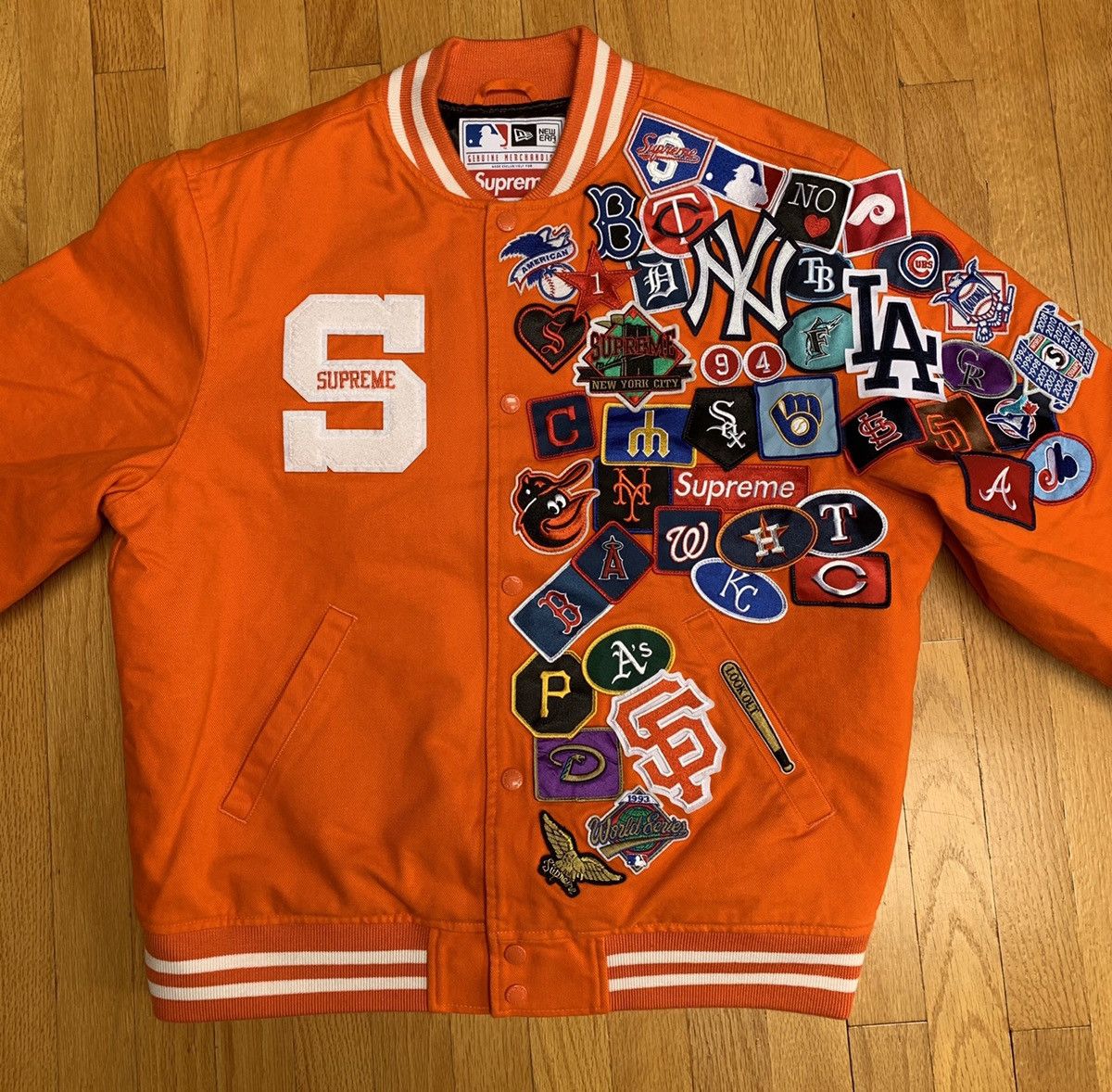 MLB × New Era × Supreme Supreme MLB Varsity Jacket ORANGE | Grailed