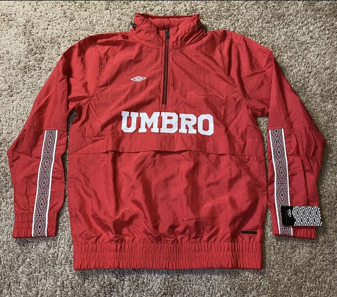 Umbro × Vintage Umbro Premier Large Logo Red Colorblock Windbreaker ...