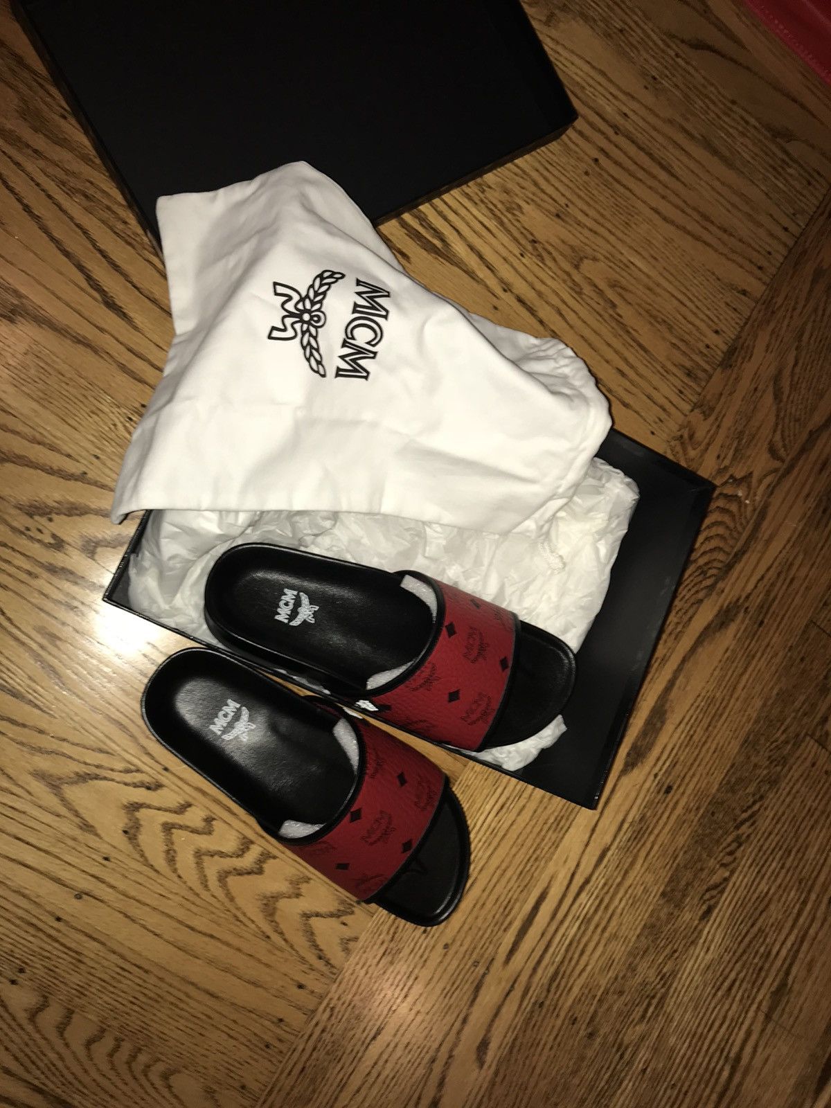 MCM Mcm red slides | Grailed
