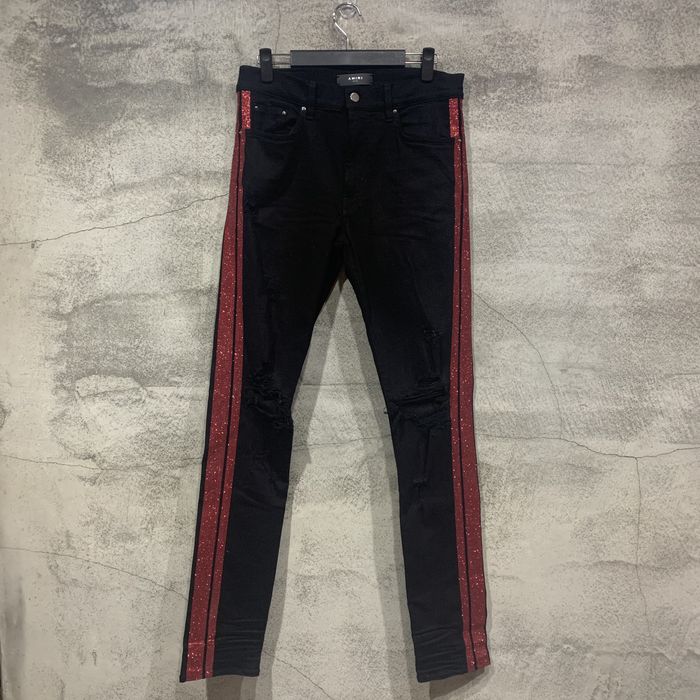 Amiri Amiri Red Glitter Stripe Track Jeans | Grailed