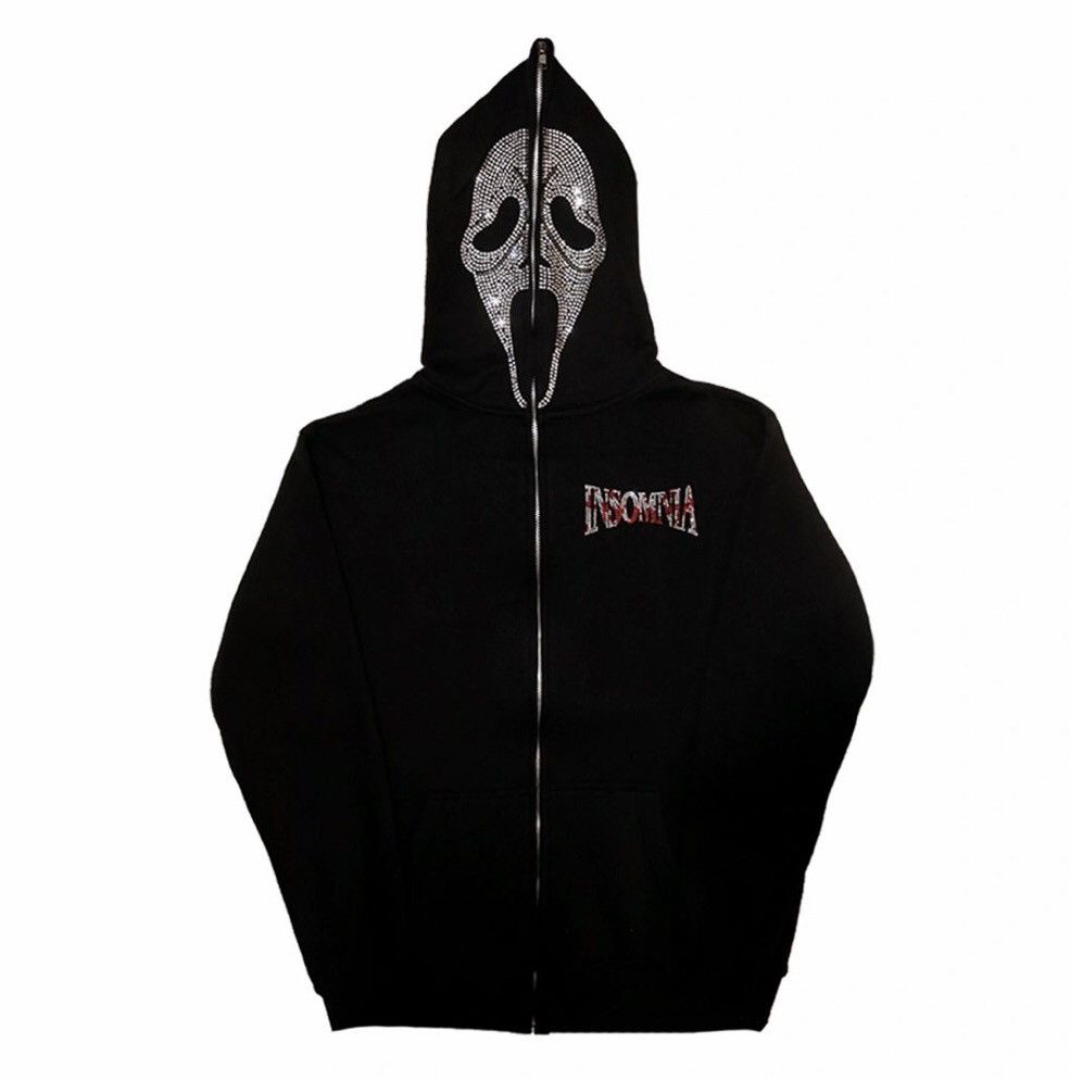 Custom Insomnia Visuals Scream Full-Zip Up Rhinestone Hoodie | Grailed